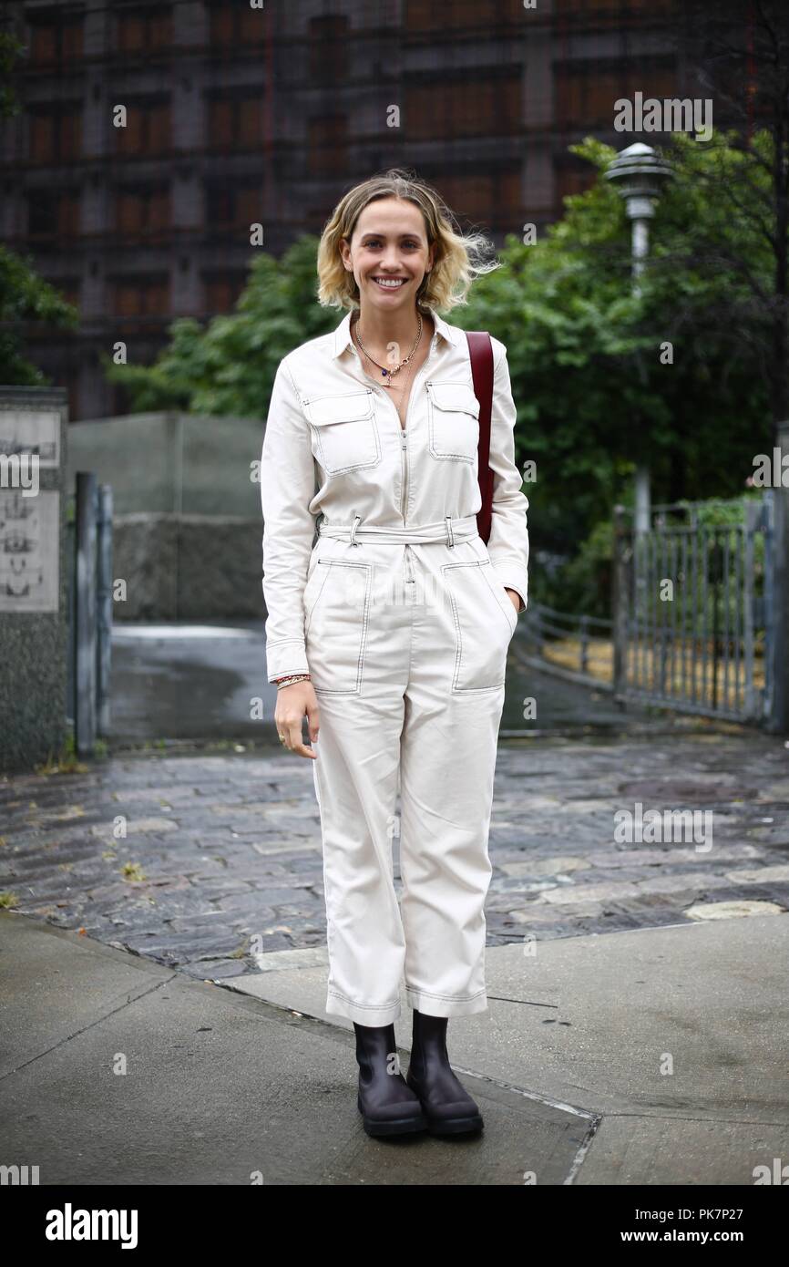 Laurel Pantin, Fashion Features Director at InStyle Magazine, posing on the street outside the ...