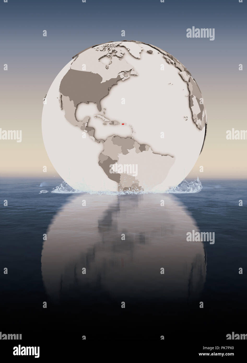 Puerto Rico In red on globe floating in water. 3D illustration Stock ...