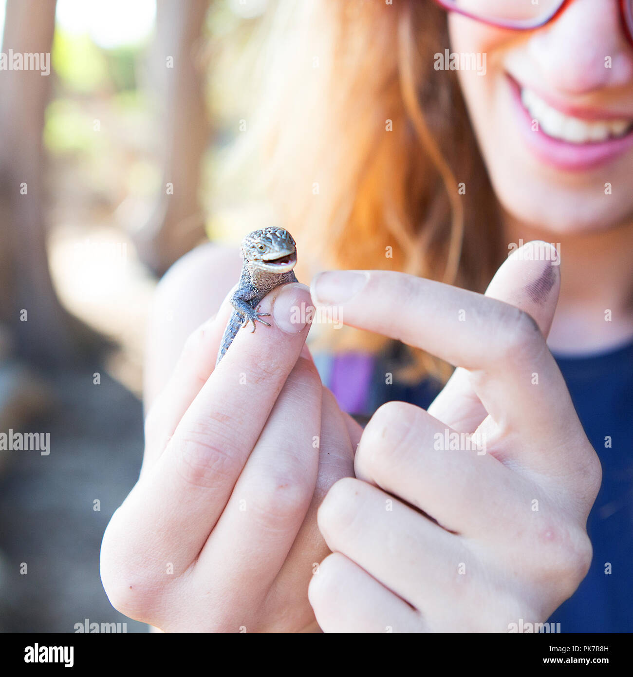 Woman Caught a Lizard Stock Photo - Alamy