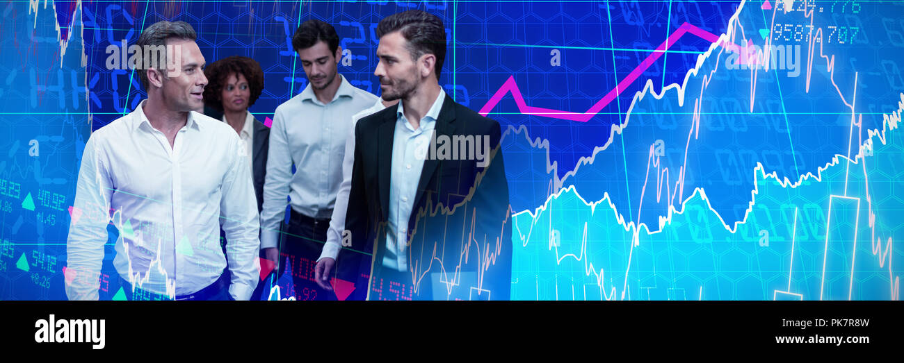 Composite image of business people discussing against white background ...