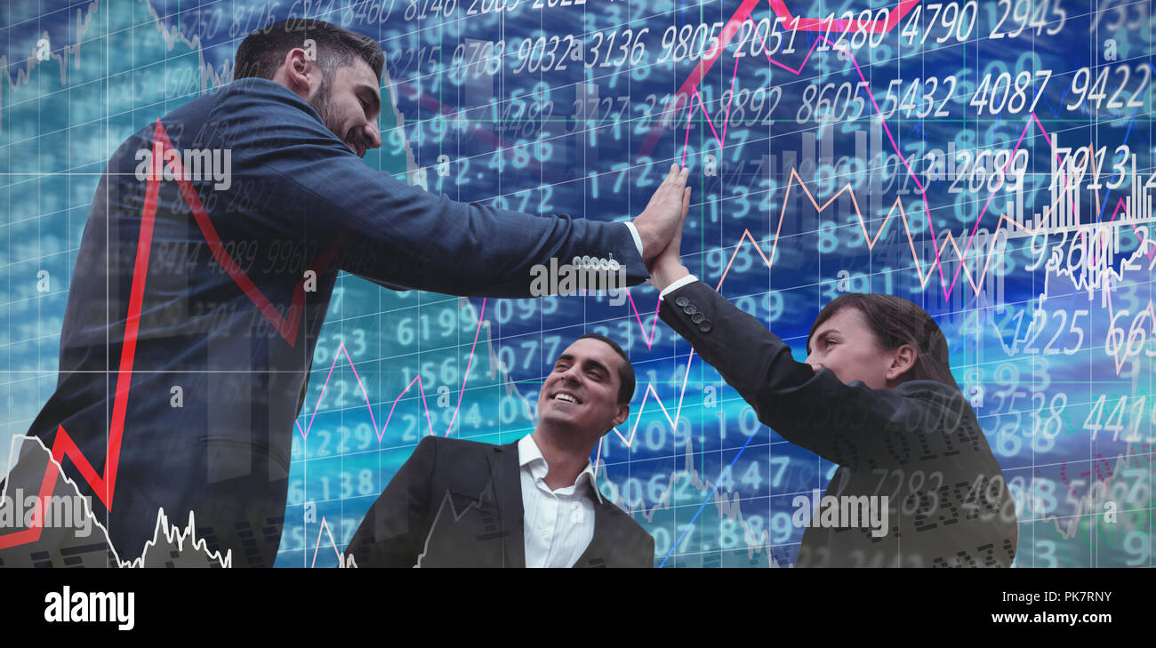 Composite image of low angle view of business people giving high five ...