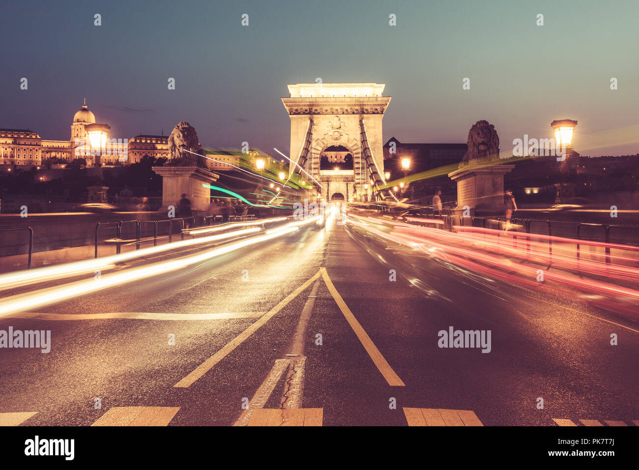 Old Chain Bridge in Budapest, Hungary Night city view Stock Photo - Alamy