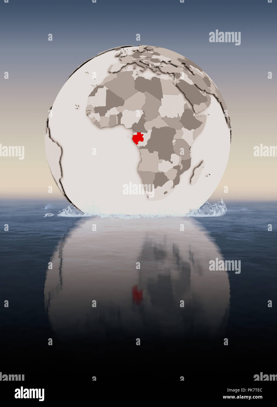 Gabon In red on globe floating in water. 3D illustration Stock Photo ...
