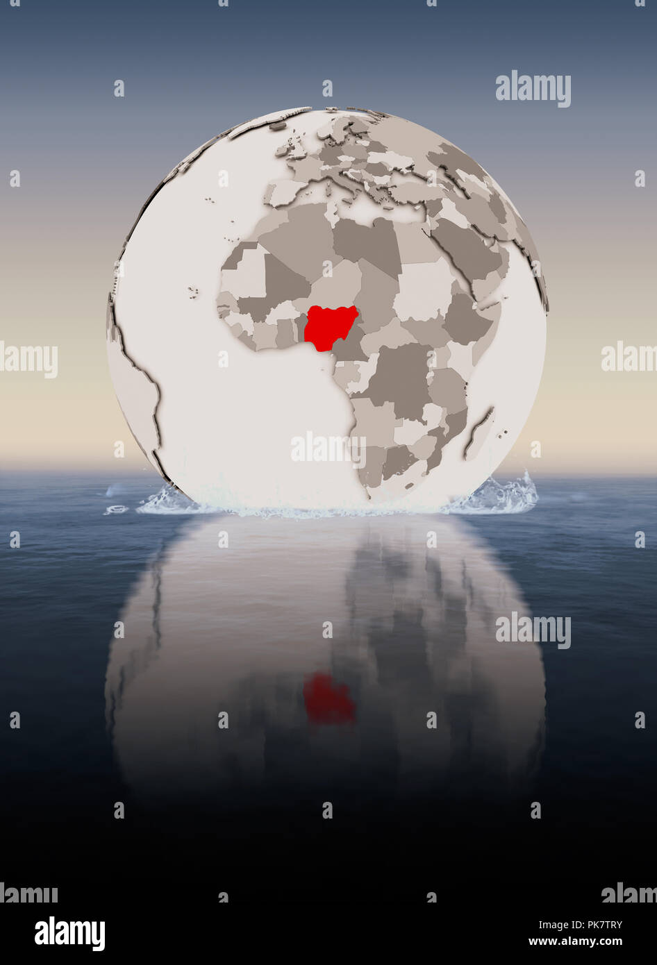 Nigeria In red on globe floating in water. 3D illustration Stock Photo ...