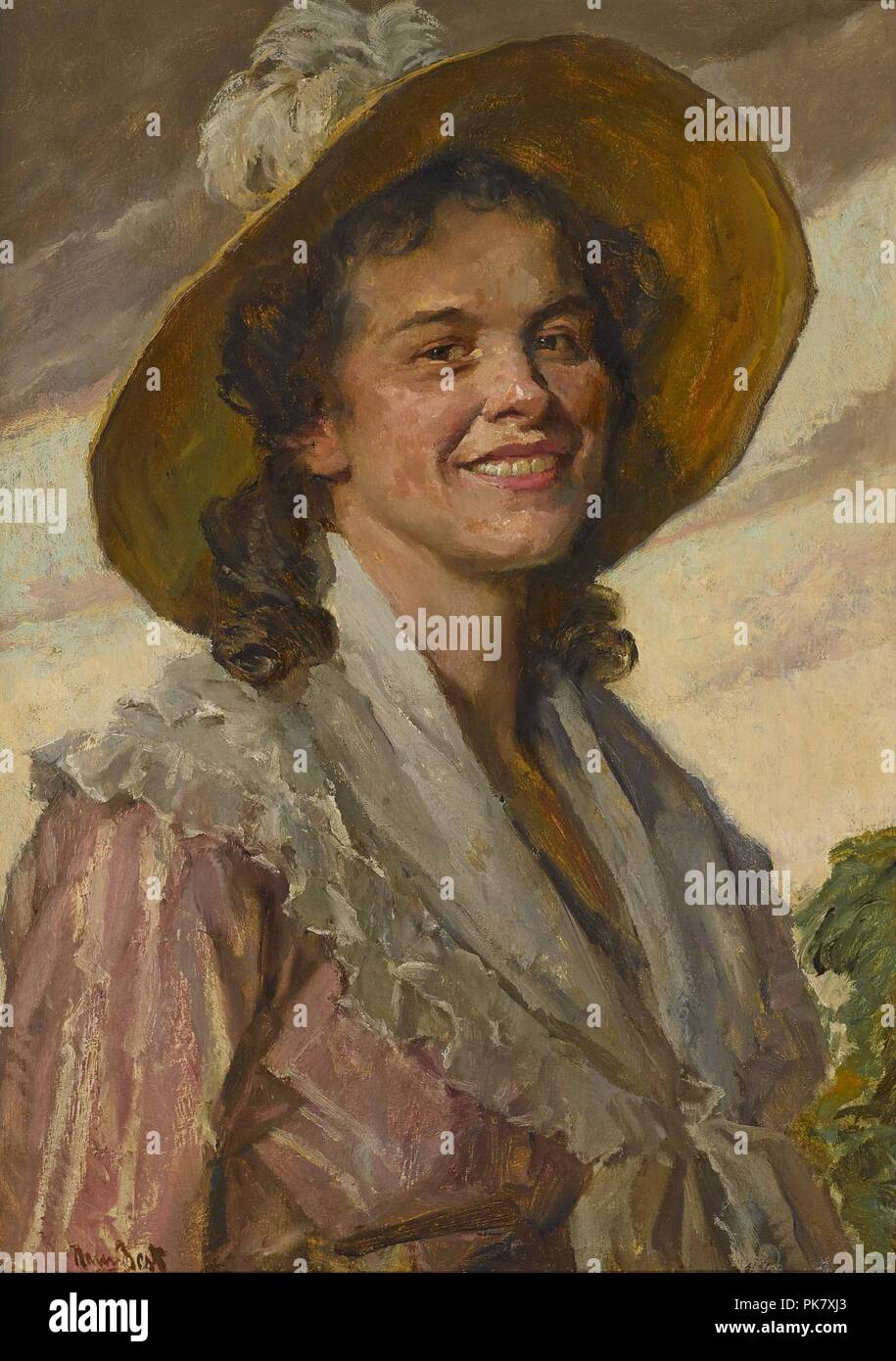 Hans Best - Junge Frau mit großem Hut Stock Photo - Alamy