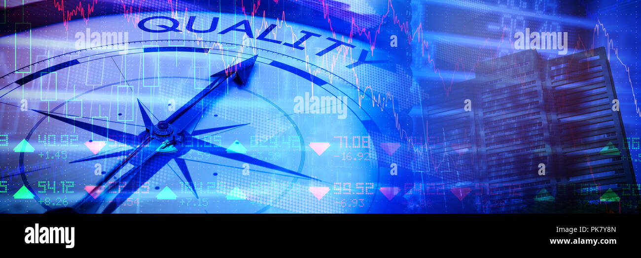 Composite image of compass pointing to quality Stock Photo - Alamy