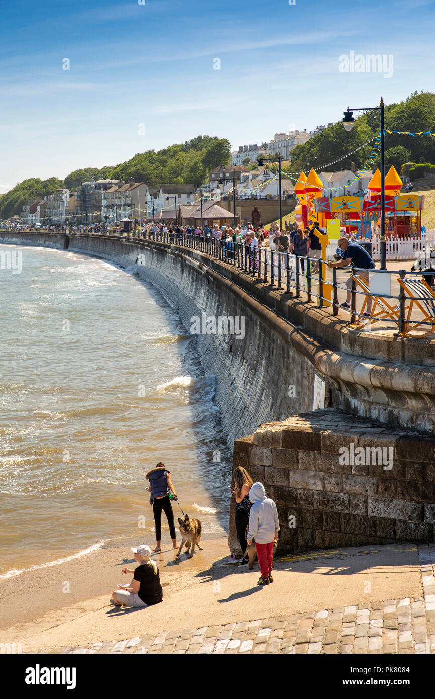 UK, England, Yorkshire, Filey, Coble Landing, visitors at bottom of ...