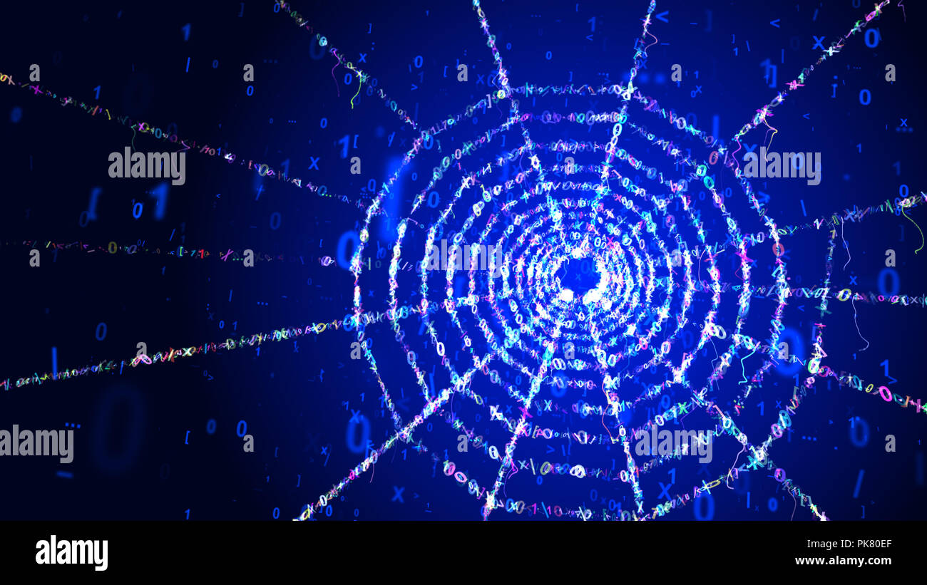 A volumetric 3d illustration of a cyan spider net looking portal with a ...