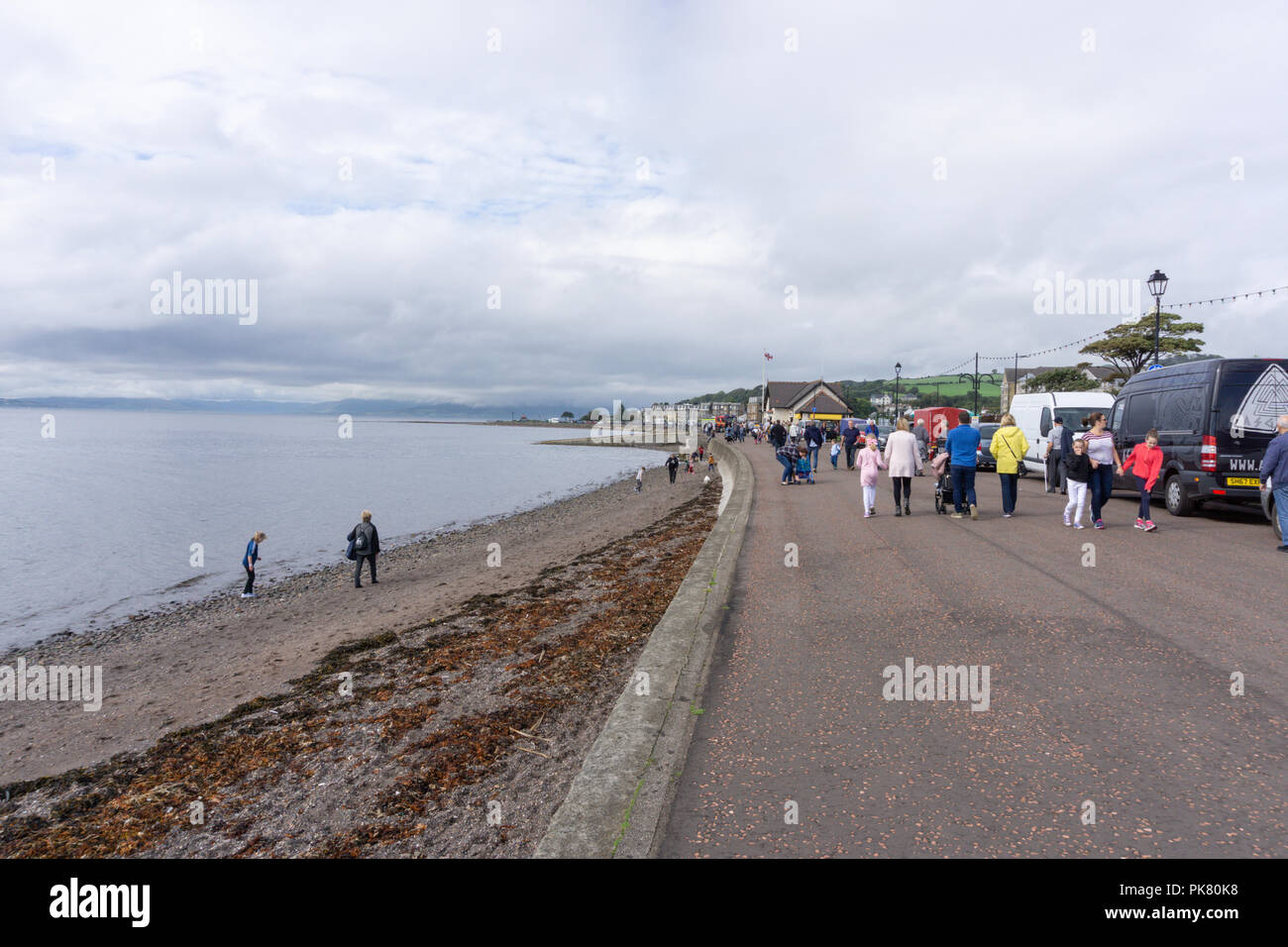 Largs, Scotland, UK - September 2018: Visitors to Largs enjoying the ...