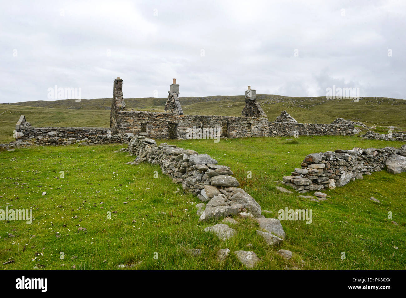Old derelict croft house on Shetland—stone ruins and windswept ...