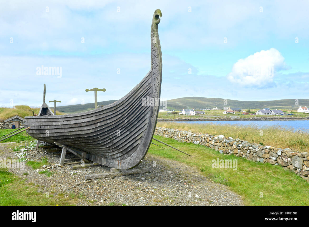 Replica viking boat in Haroldswick on the island of Unst in the ...