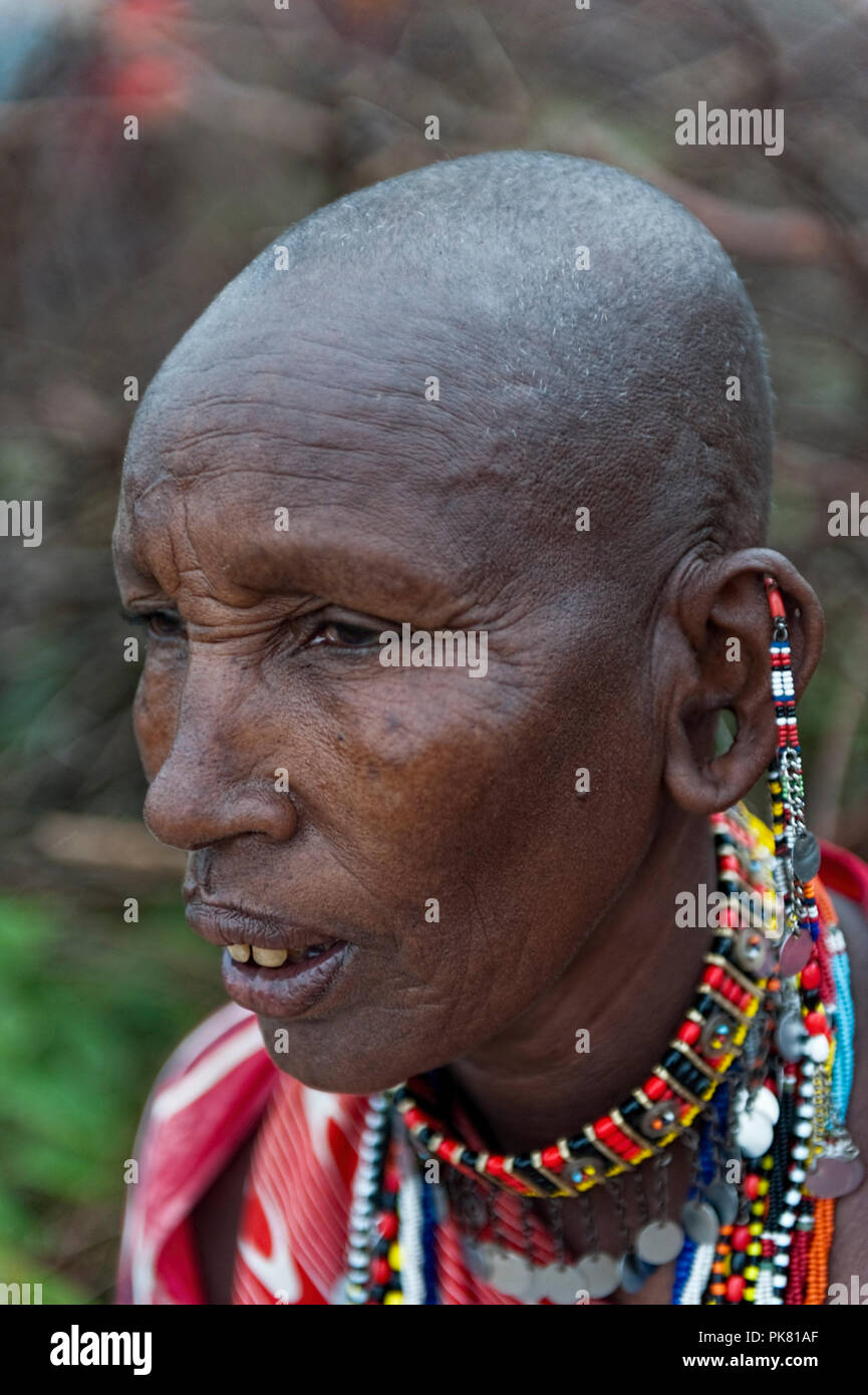 Elderly Masai Lady portrait taken in traditional Masai Village Masai ...