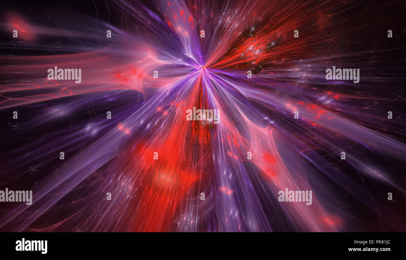 Beautiful blue and red background of glowing particles and lines with ...
