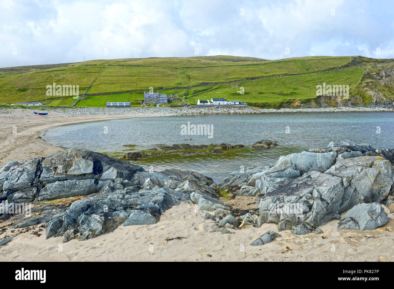 Norwick beach on the island of Unst in the Shetland Isles with Shetland ...