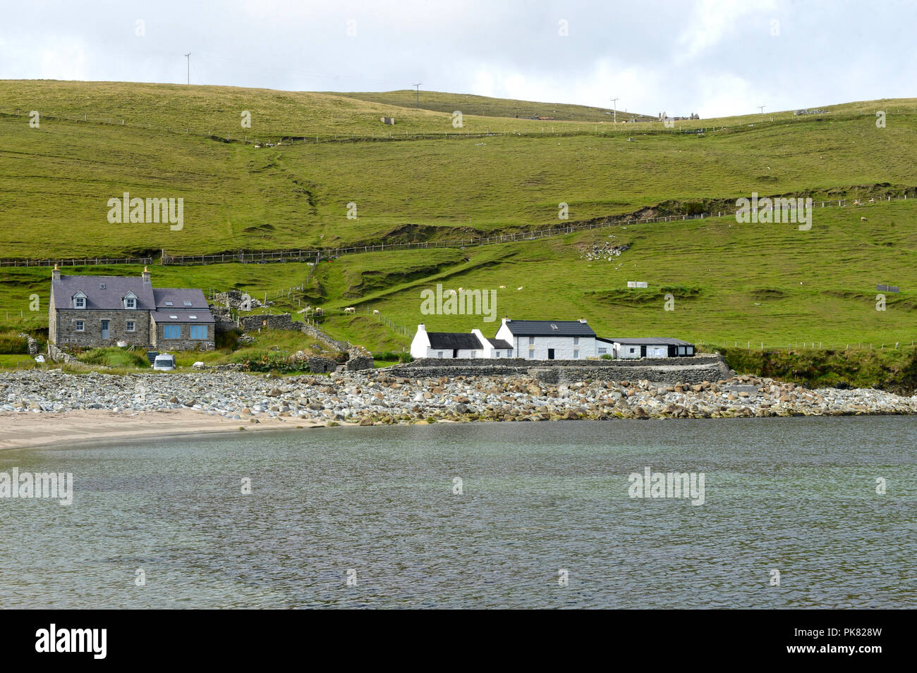 Norwick beach on the island of Unst in the Shetland Isles with Shetland ...