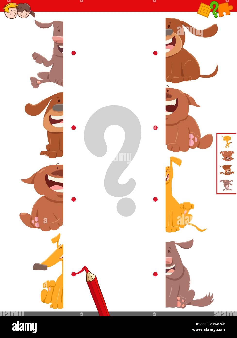 Cartoon Illustration of Educational Game of Matching Halves of Dog ...