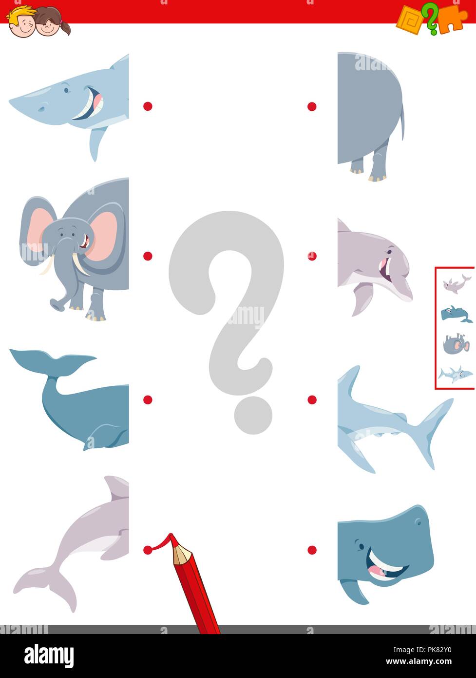 Cartoon Illustration of Educational Game of Matching Halves of Animal ...