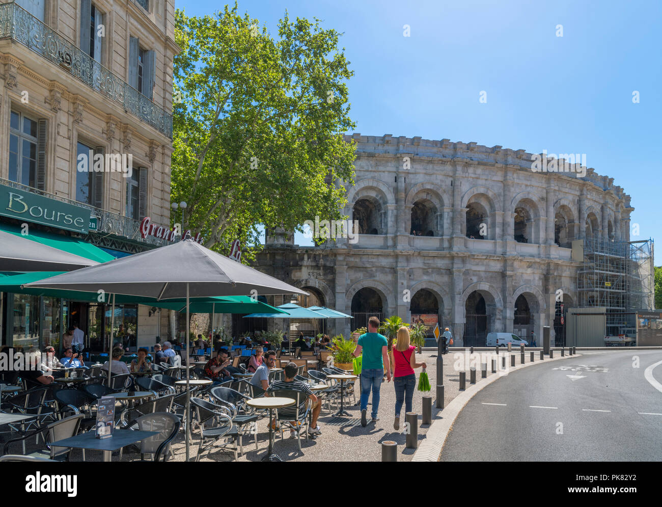 Cafes and bars on Boulevard Victor Hugo outside Les Arenes, the 1st ...
