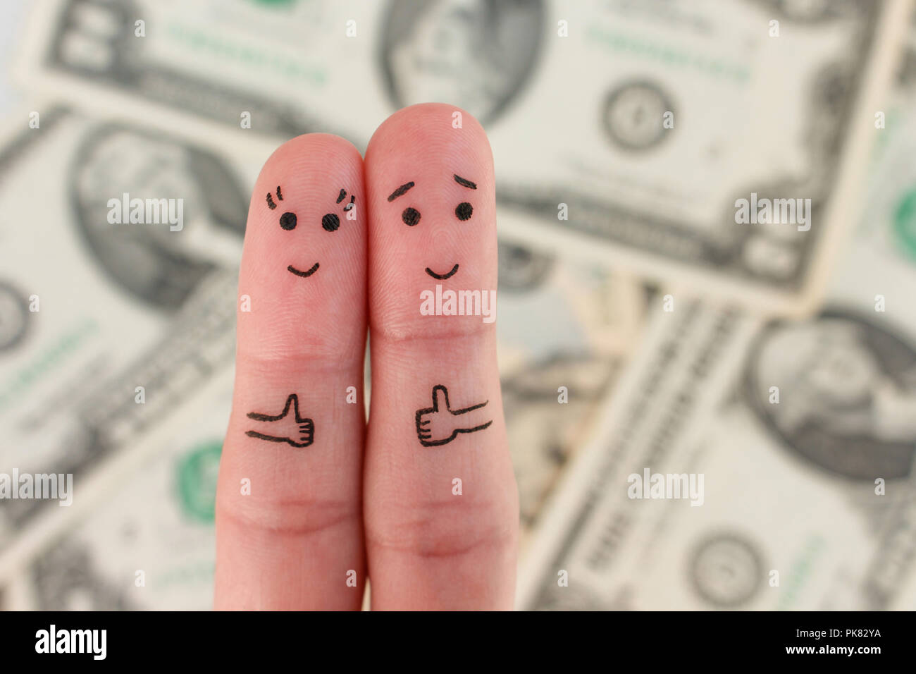 Fingers art of a Happy couple. Man and woman show sign of class on ...
