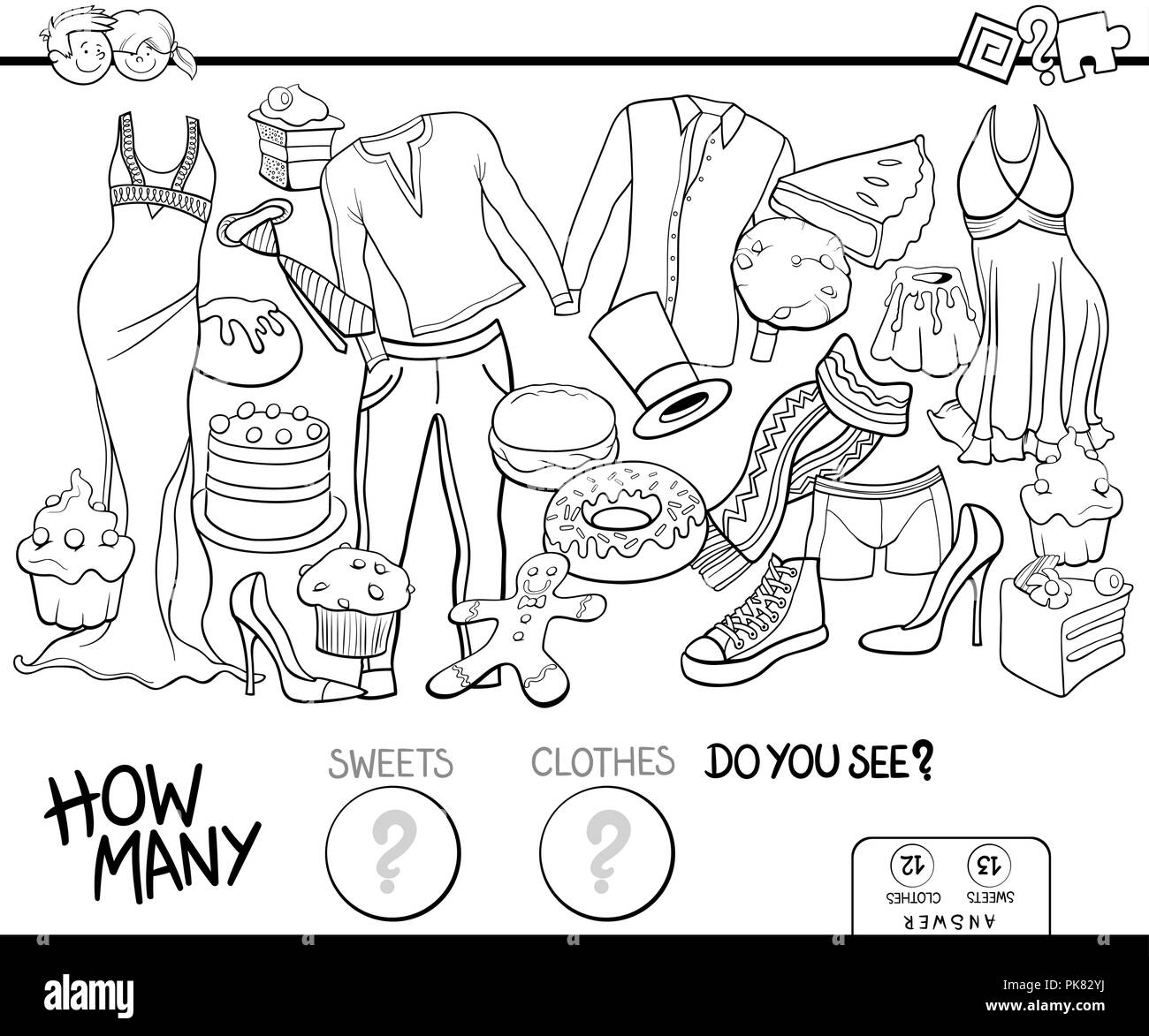 Black and White Cartoon Illustration of Educational Counting Game for ...