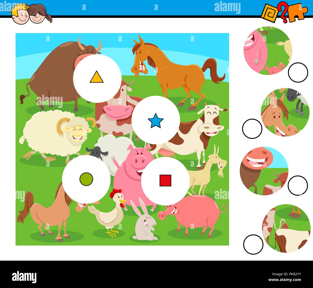 Cartoon Illustration of Educational Match the Pieces Jigsaw Puzzle Game ...