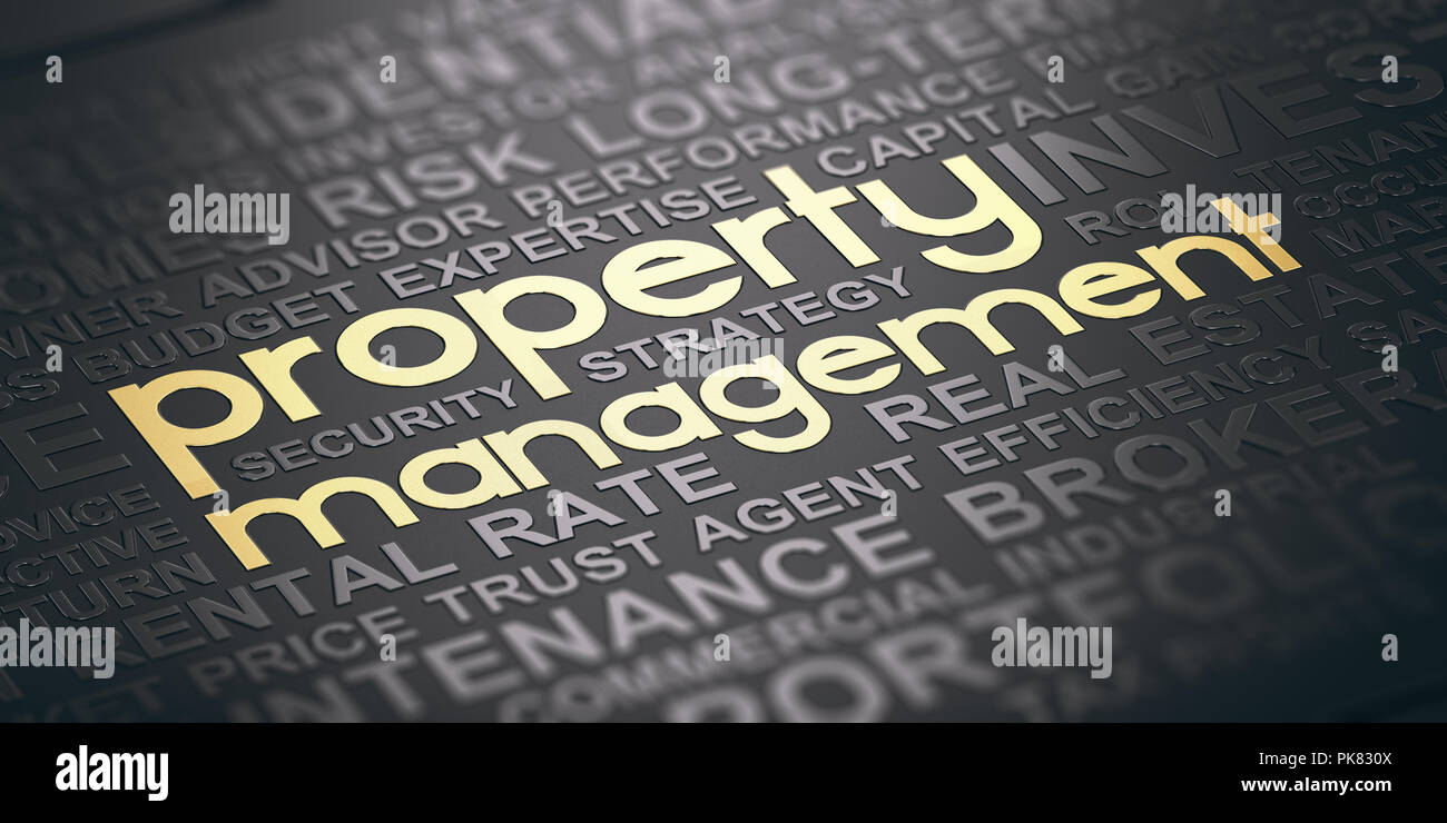 Word cloud over black background with the text property management ...