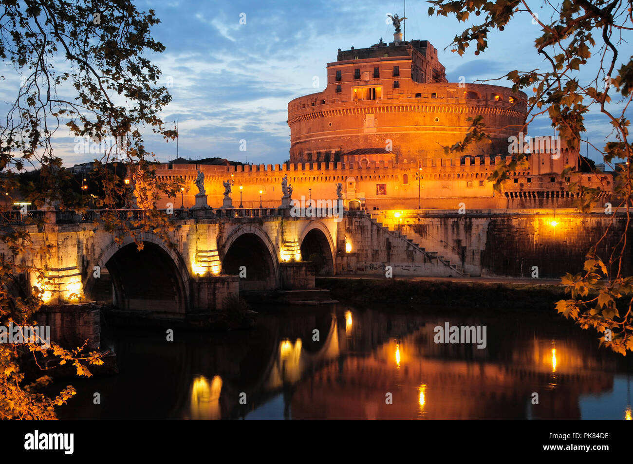 Italy, Lazio, Rome, Castel Sant'Angelo and ponte Sant'Angelo at night ...