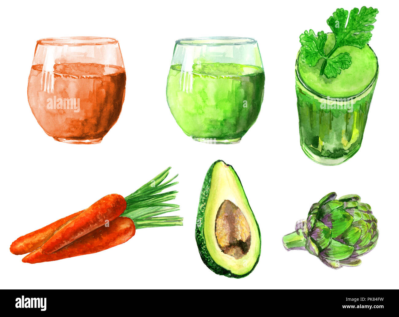 Healthy food. Fresh food, vegetables, fruits. Drawing by hand with ...