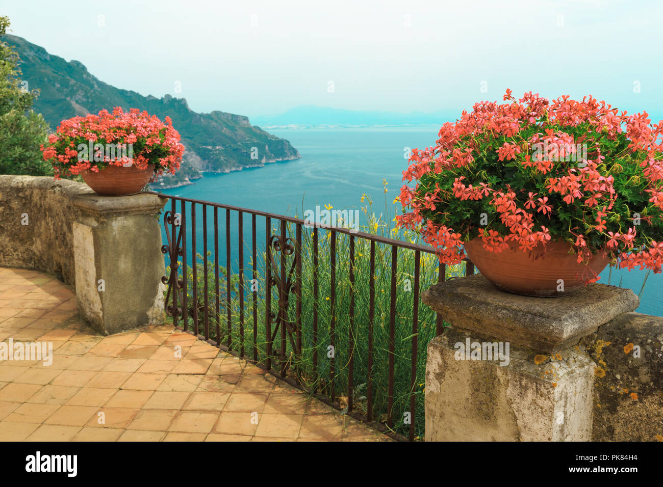 Terrace of Infinity in Villa Cimbrone above the sea in Ravello, Amalfi ...