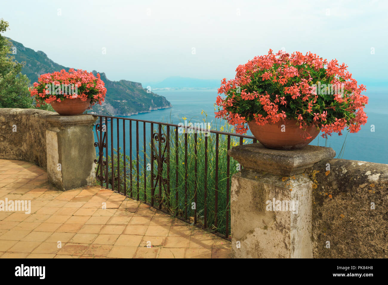 Terrace of Infinity in Villa Cimbrone above the sea in Ravello, Amalfi ...