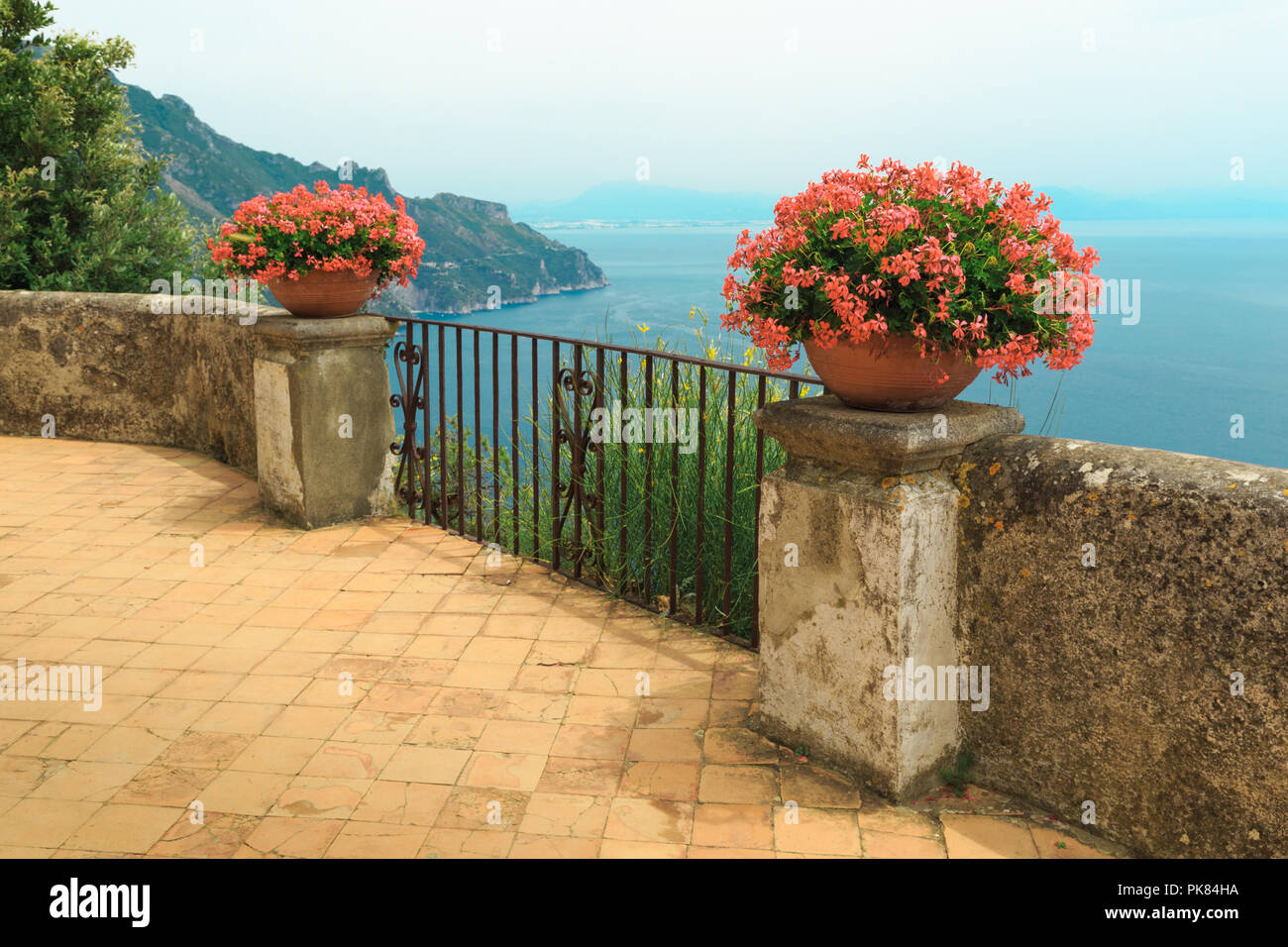 Terrace of Infinity in Villa Cimbrone above the sea in Ravello, Amalfi ...