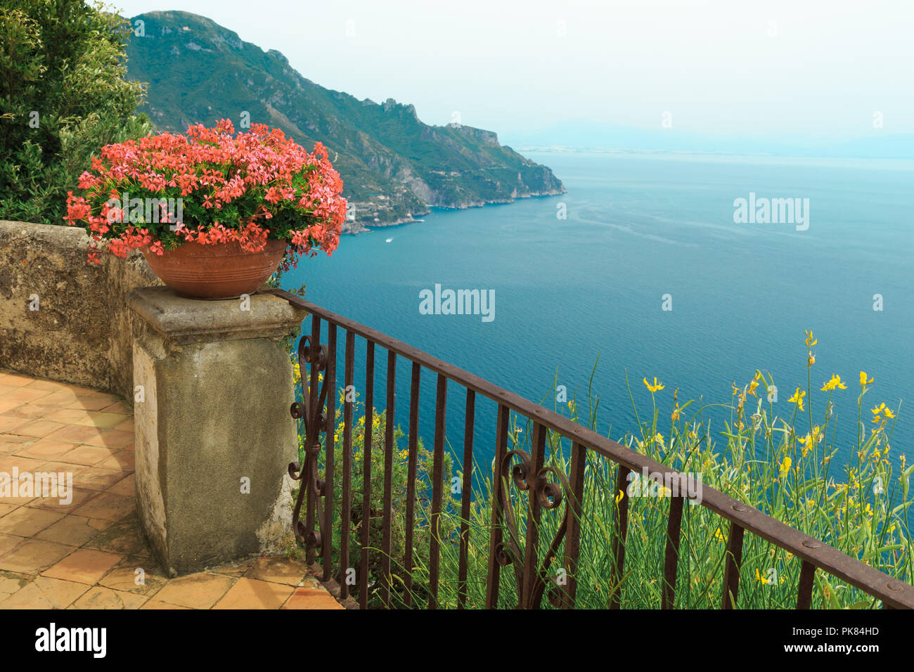 Terrace of Infinity in Villa Cimbrone above the sea in Ravello, Amalfi ...
