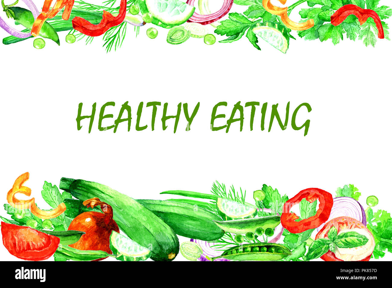 vegetables set watercolor. Motivational poster or banner.Healthy eating ...