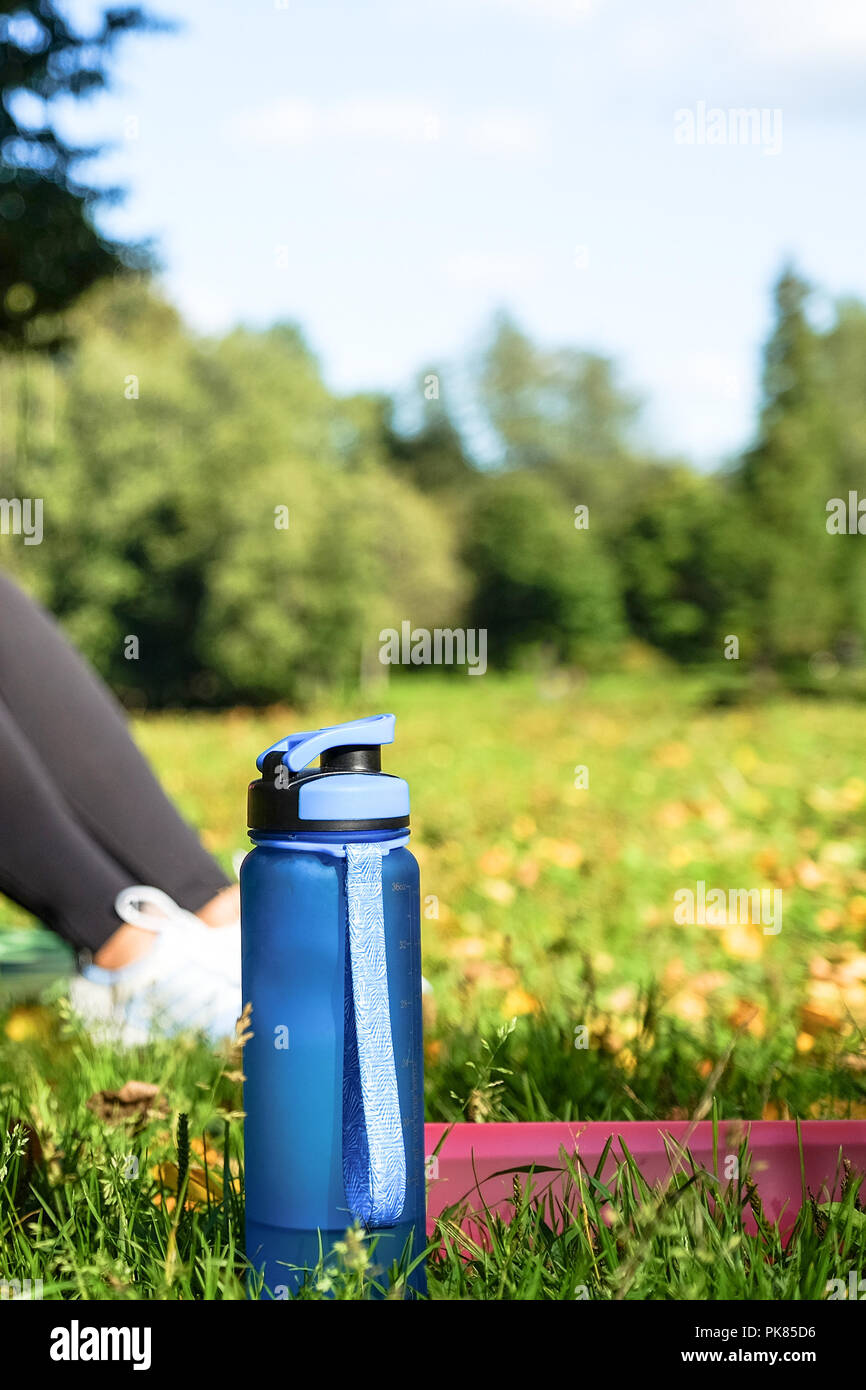 Sports water bottle. Classic with carrying loop. Healthy lifestyle ...