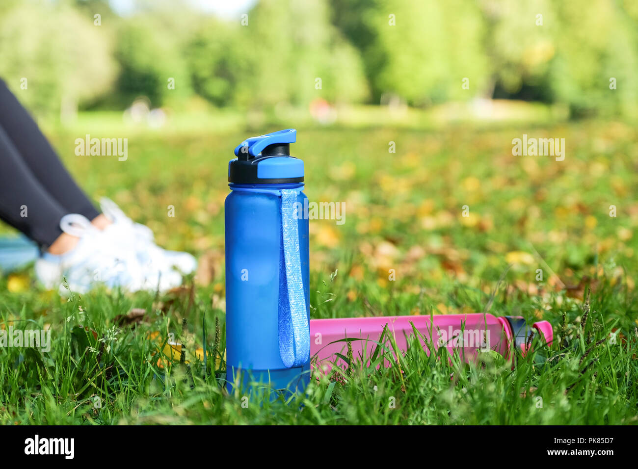 Sports water bottle. Classic with carrying loop. Healthy lifestyle ...