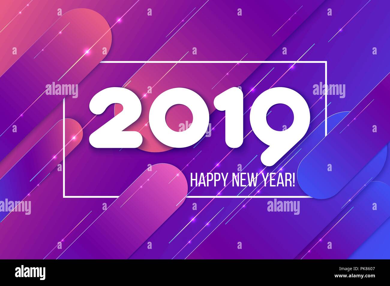 New Year 2019 card. Gradient purple shapes composition. Abdstract ...