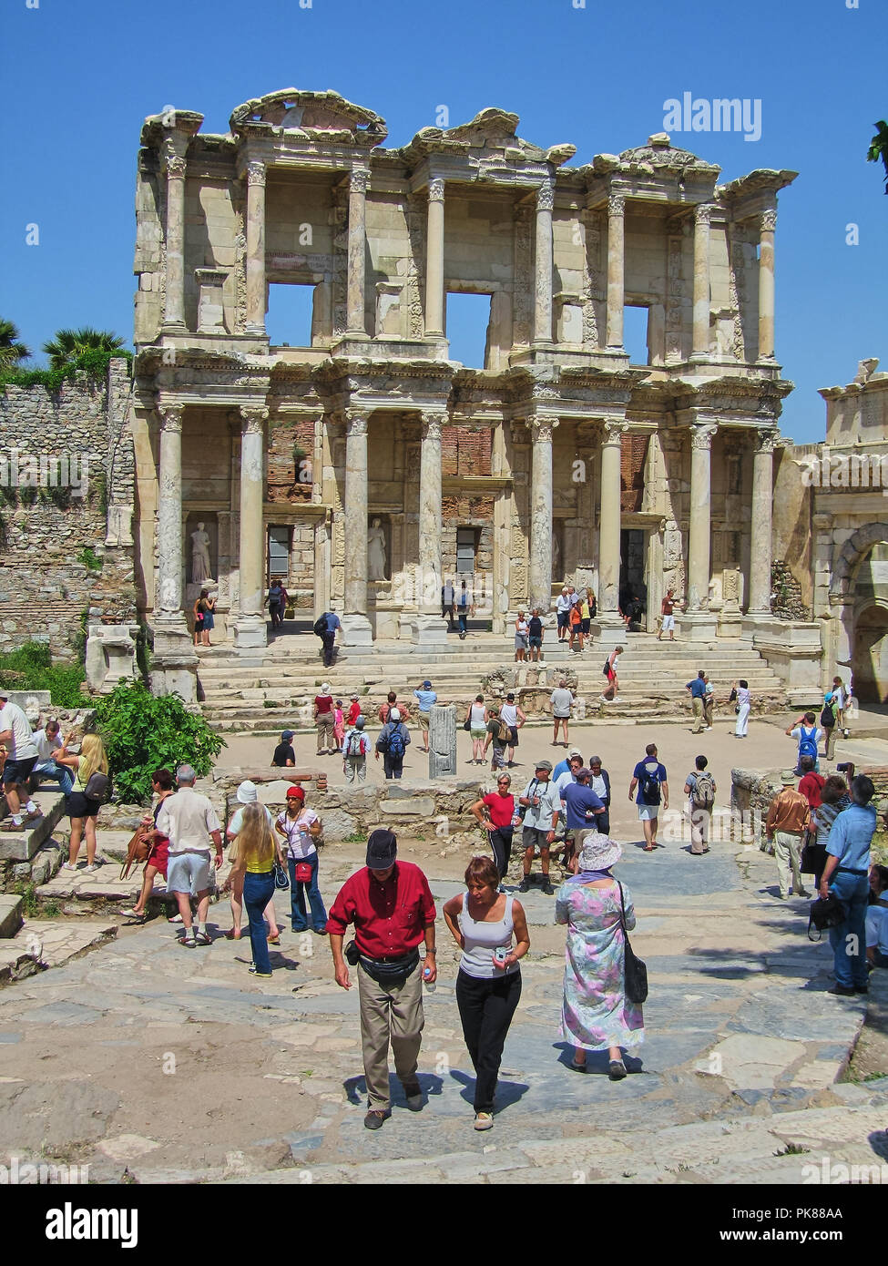 Tourists visiting the ancient ruins of Ephesus Turkey in the sun Stock ...