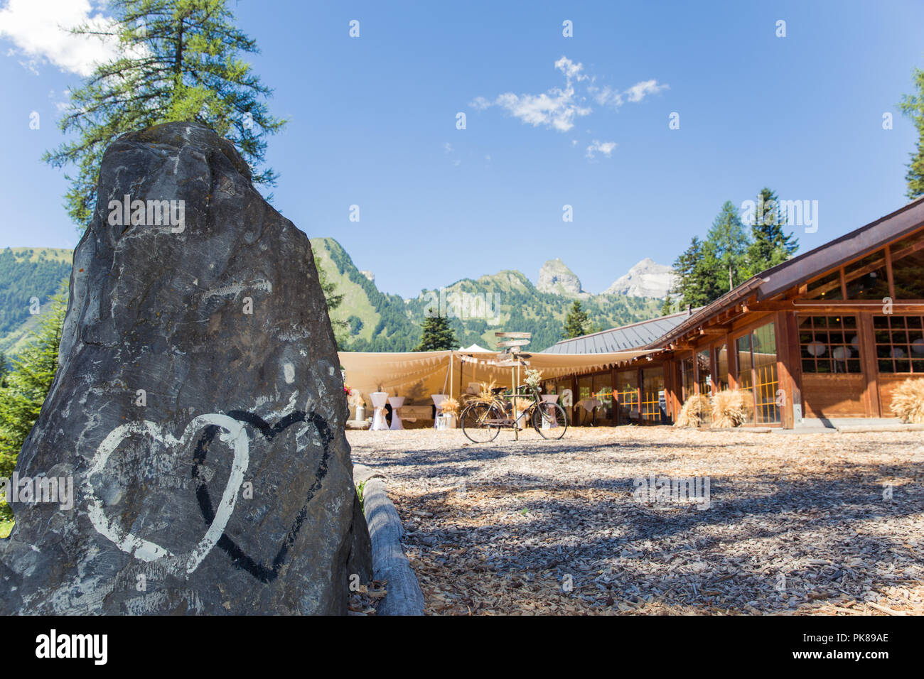 Hand Painted Hearts on Natural Rock Symbol of Wedding Union Stock Photo ...