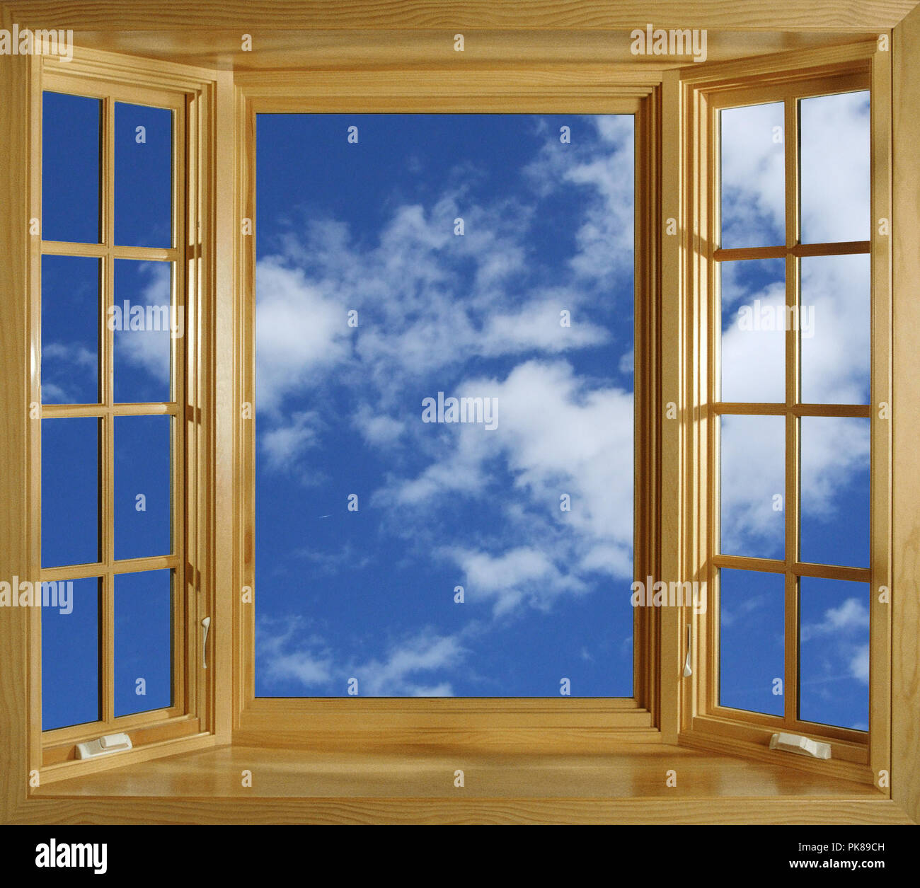 The wooden window and blue sky Stock Photo - Alamy