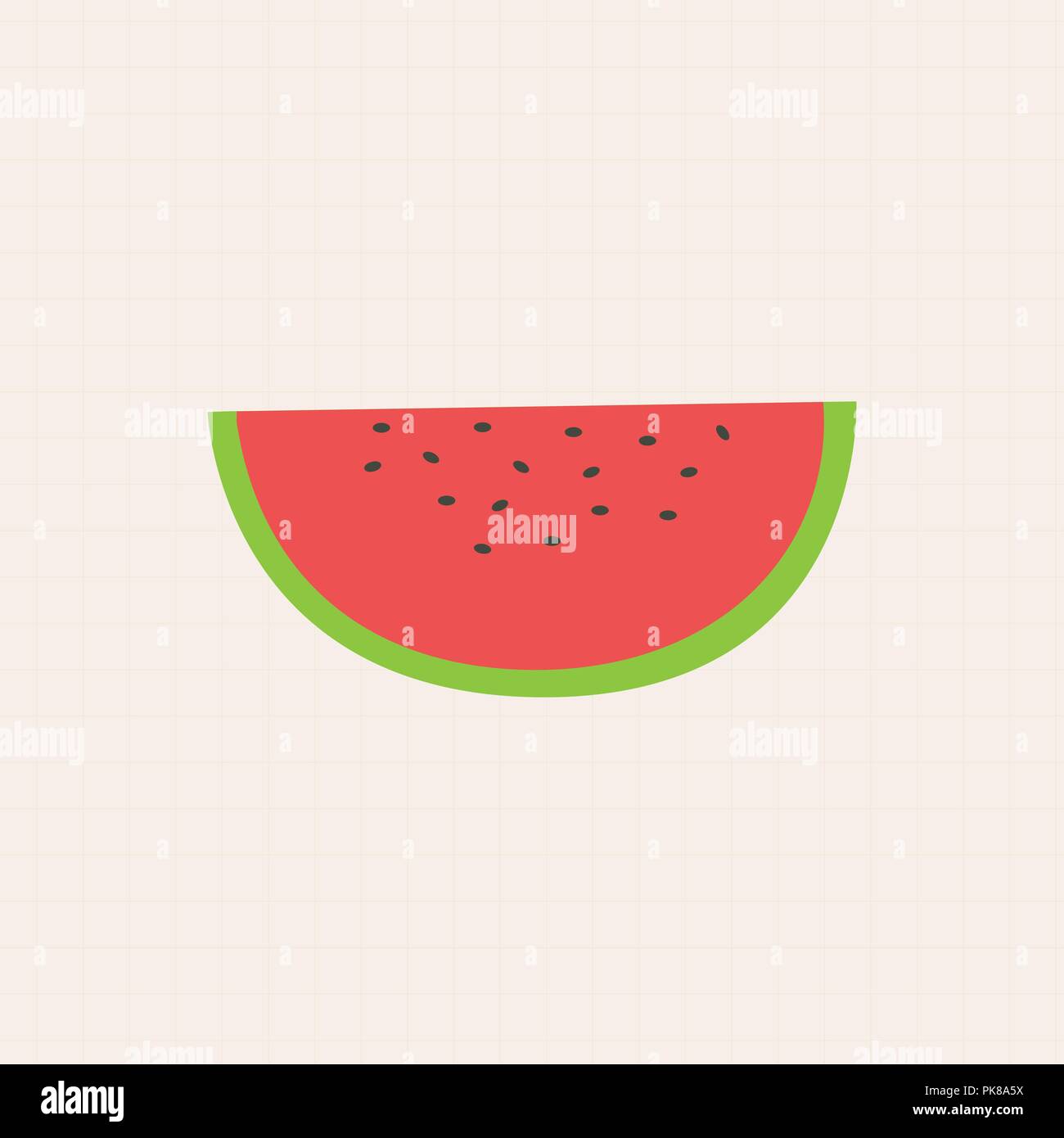 Flat fresh slice water melon on grid background vector illustration ...