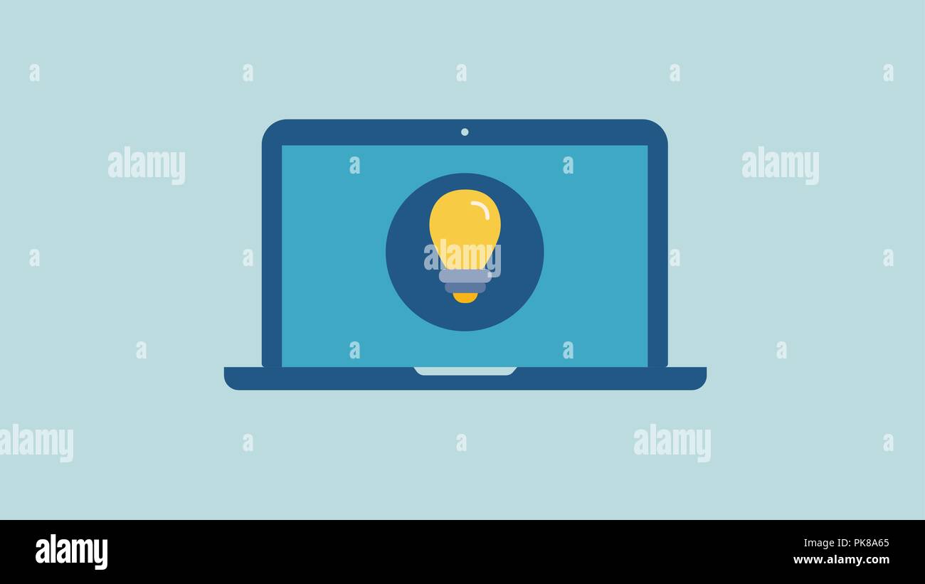 Flat computer with bulb icon vector illustration.Idea with computer ...