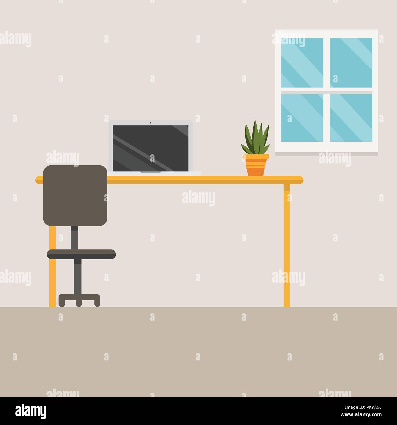 Workspace with laptop and little tree vector illustration.Modern room ...