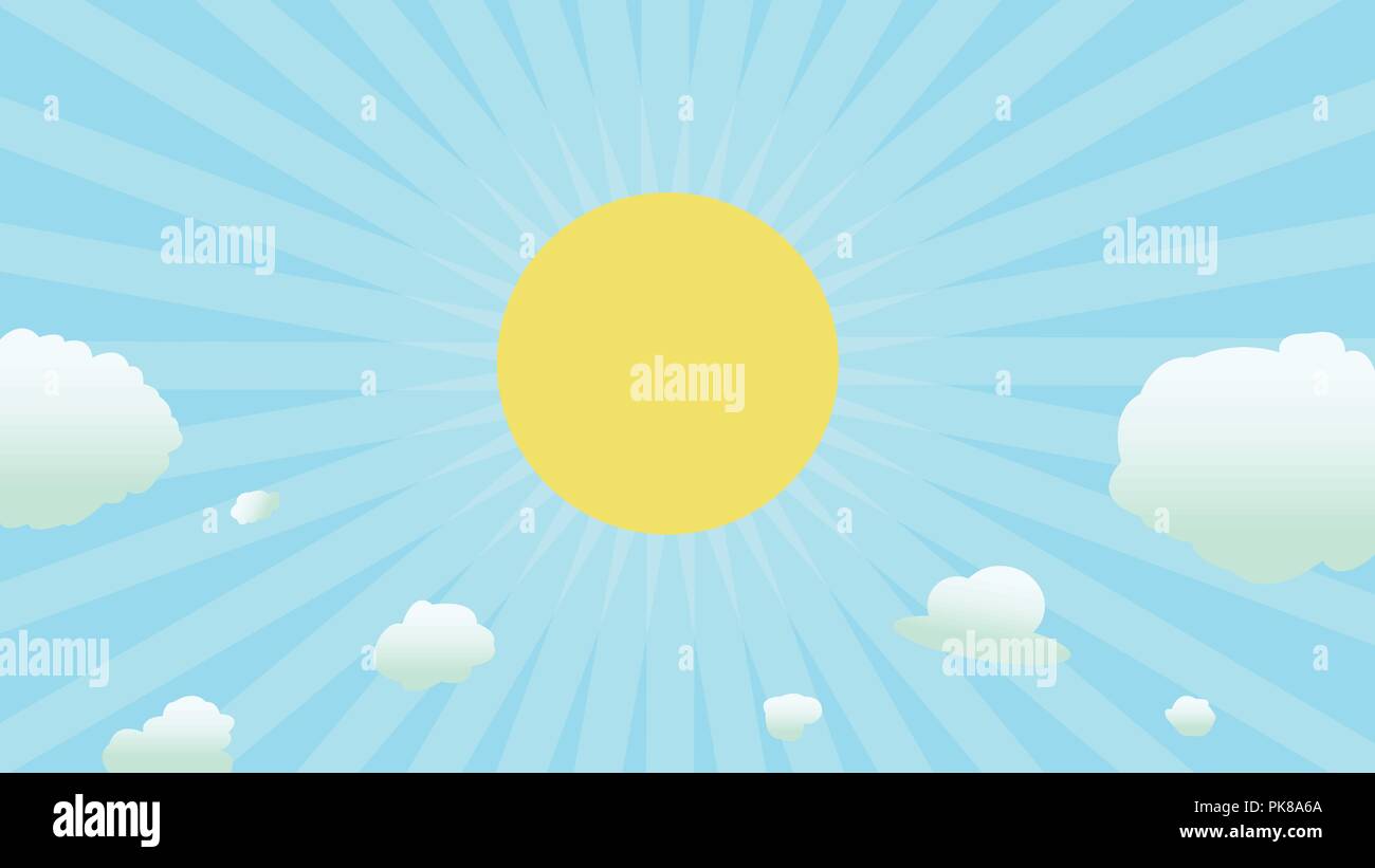 Bright sun with shinny and clouds vector illustration.Summer concept ...