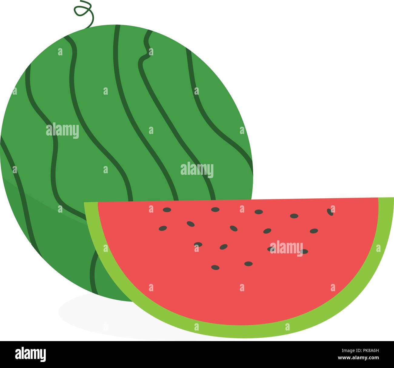 Flat fresh watermelon with slice vector illustration.Cute watermelon on ...