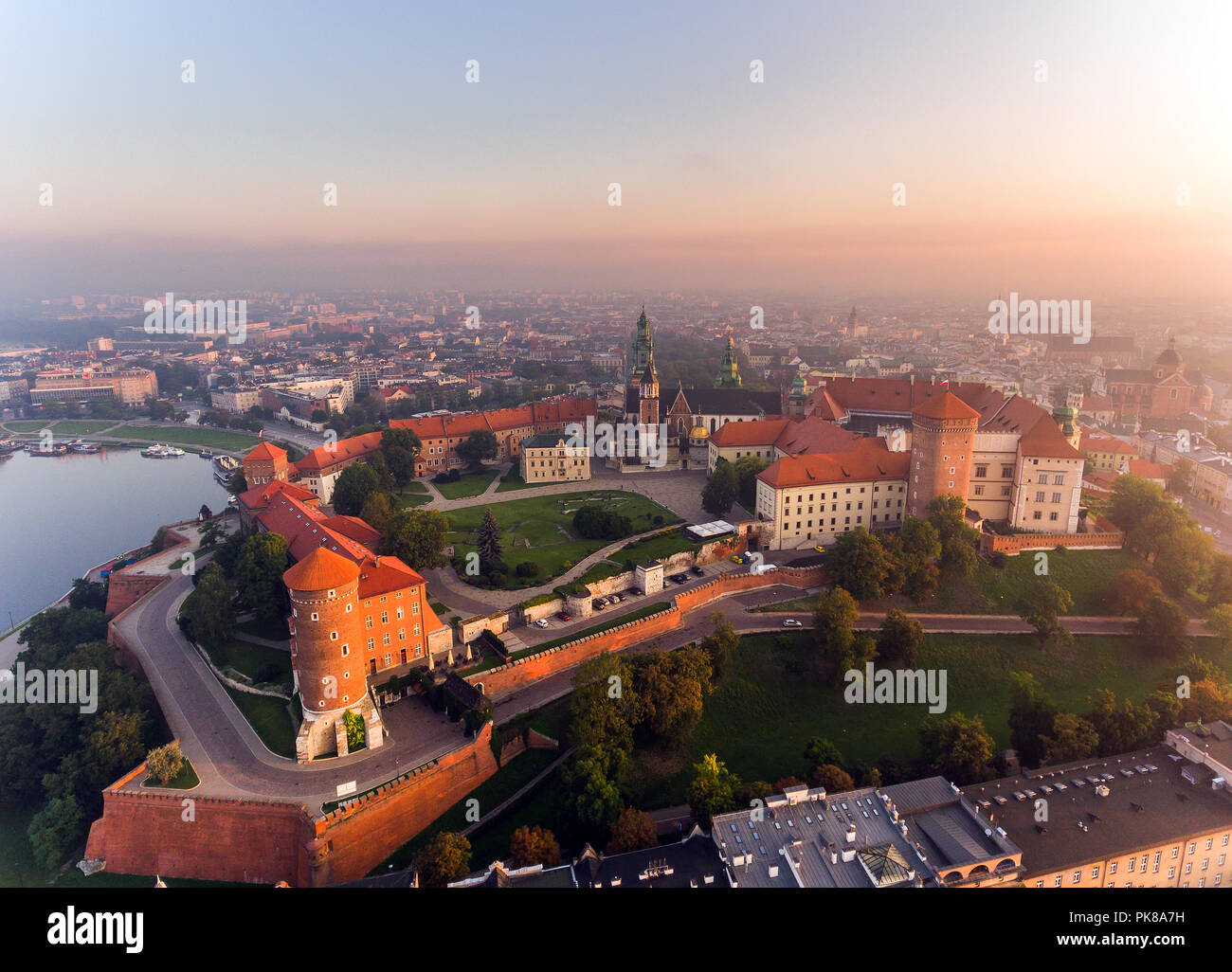 Aerial view Royal Wawel Castle and Gothic Cathedral in Cracow, Poland ...