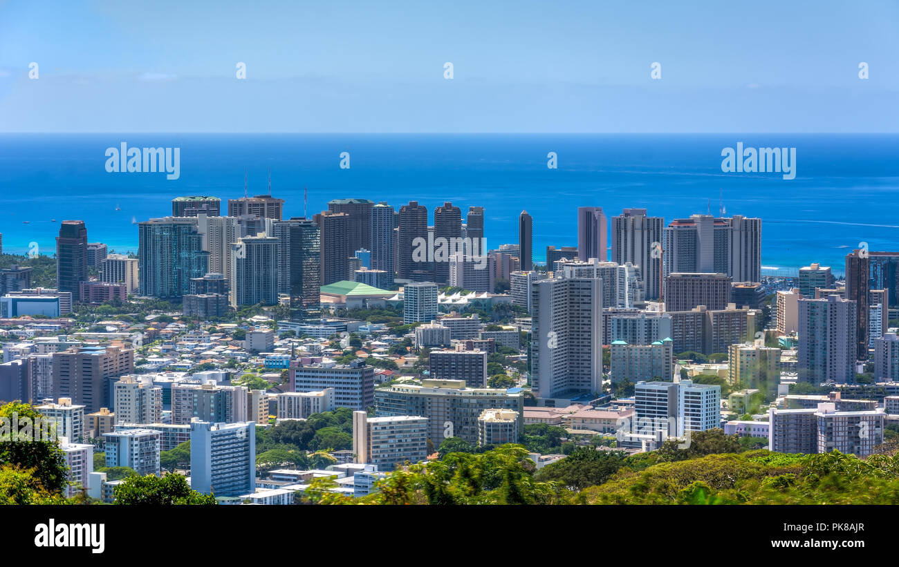 View of Downtown Honolulu and the Pacific Ocean and a Blue Sky Stock ...
