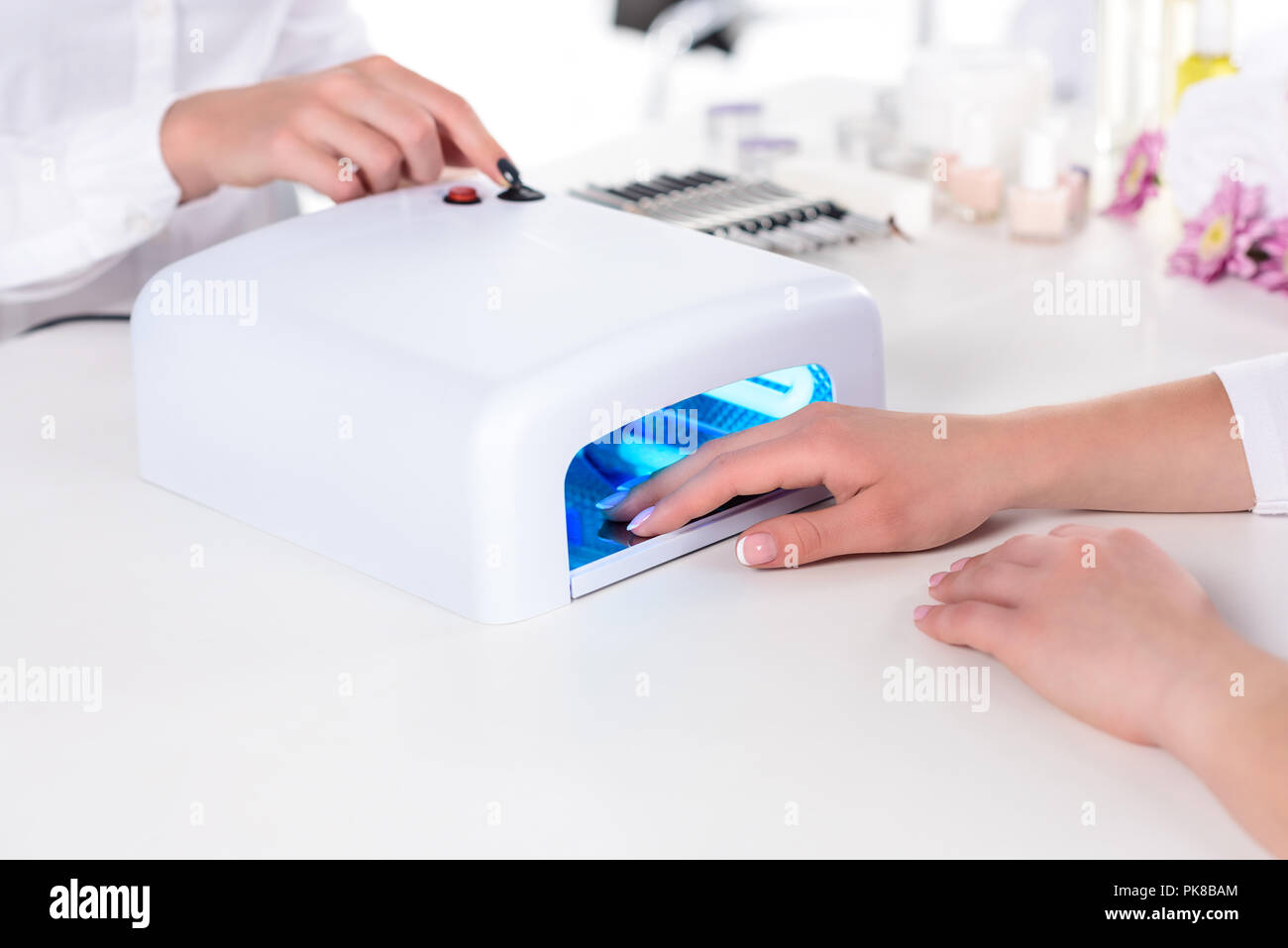 Women pushing button hi-res stock photography and images - Alamy
