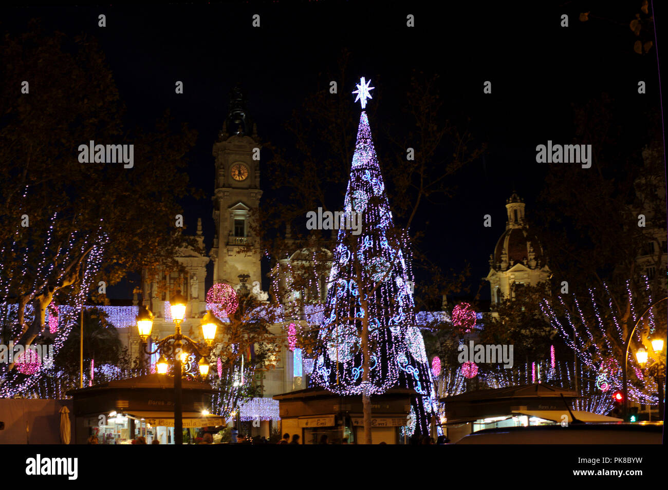 Christmas decoration in the town hall square in the city of Valencia ...