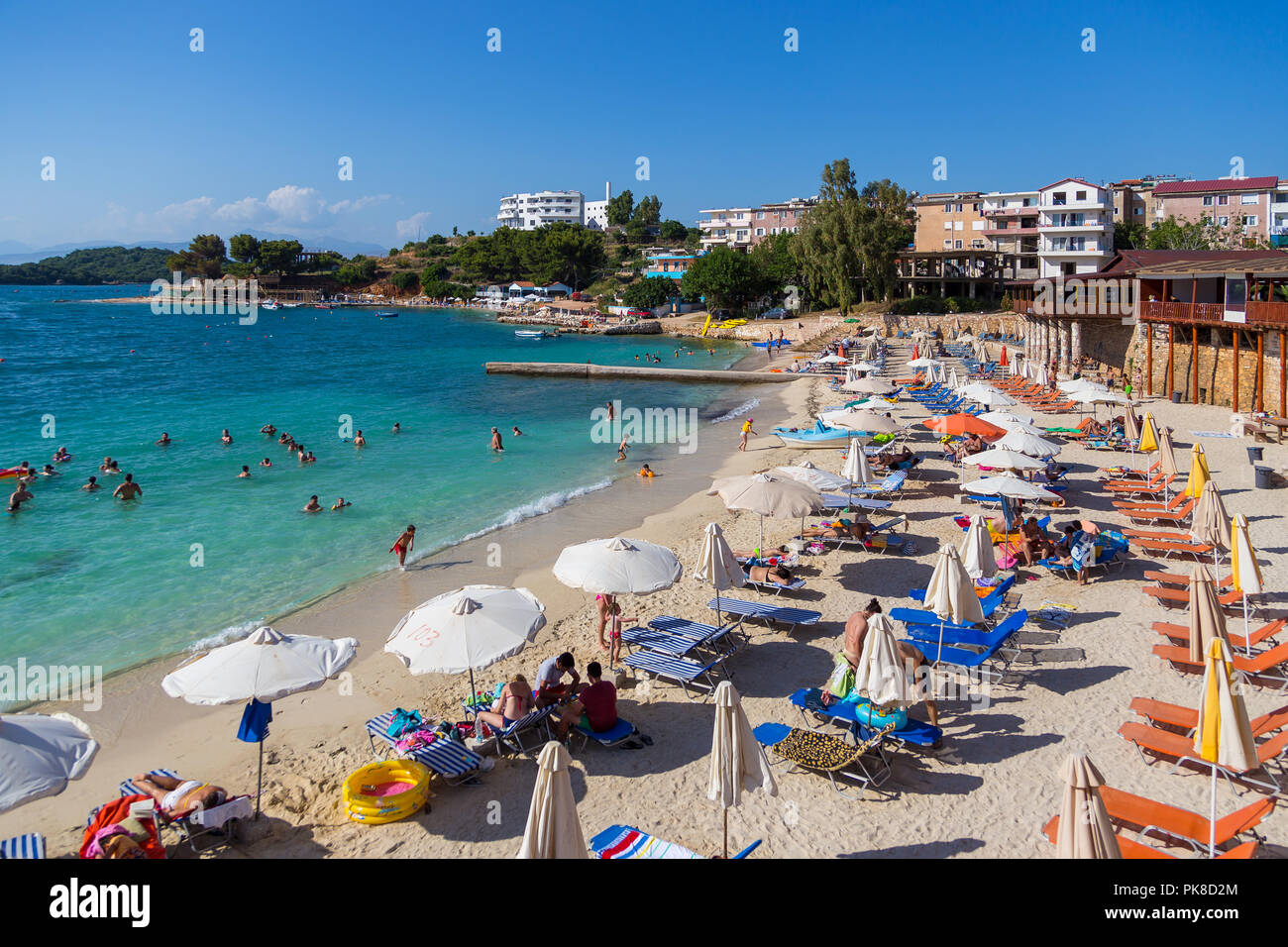 Ksamil, Albania: 28 June 2014: View of the beach in Ksamil. Is a ...