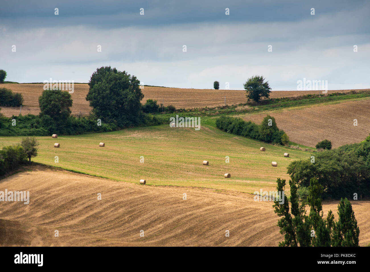 Country landscape Hill with plowed fields in the Atlantic Pyrenees ...